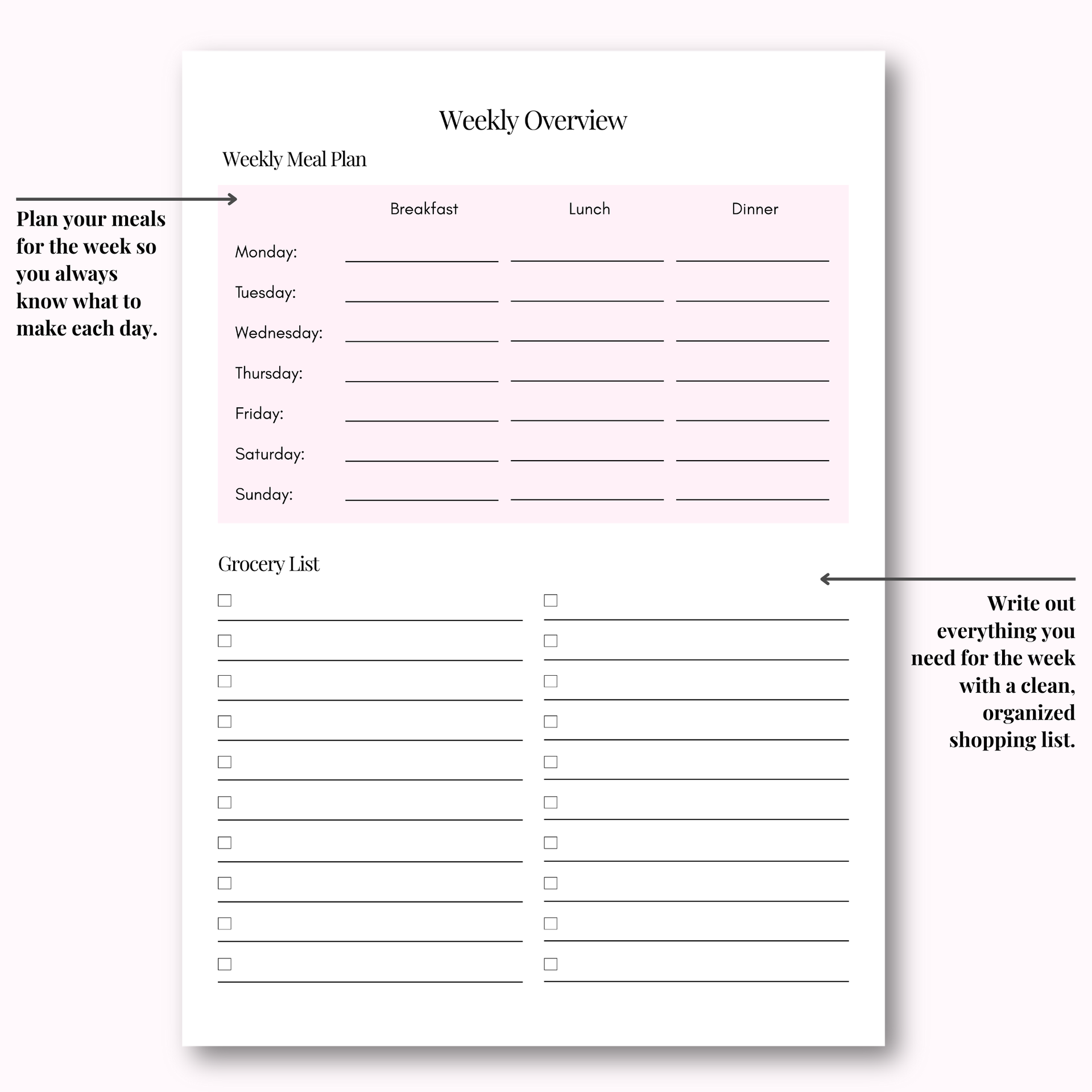 Weekly Planner Hard Copy – Stillness Planners